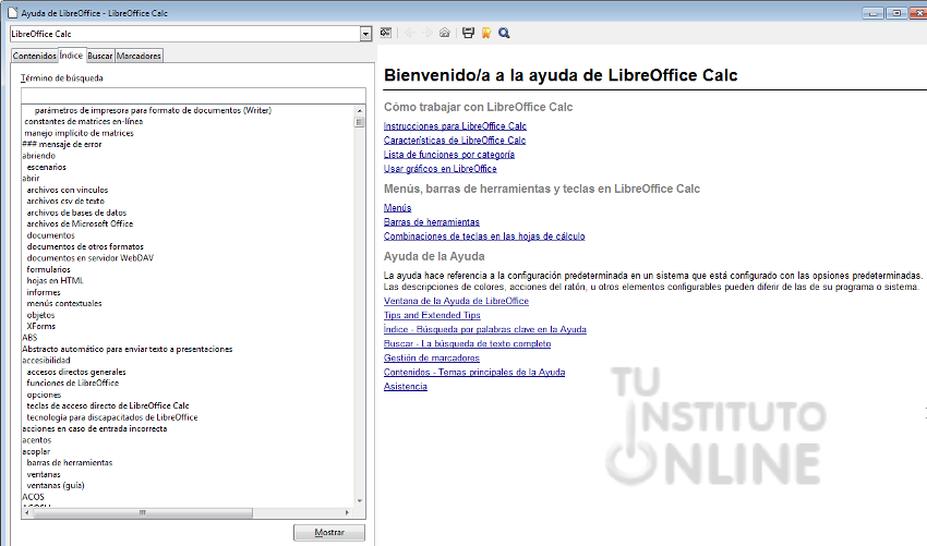 Hoja de cálculo LibreOffice Calc nivel básico. Tu Instituto Online.